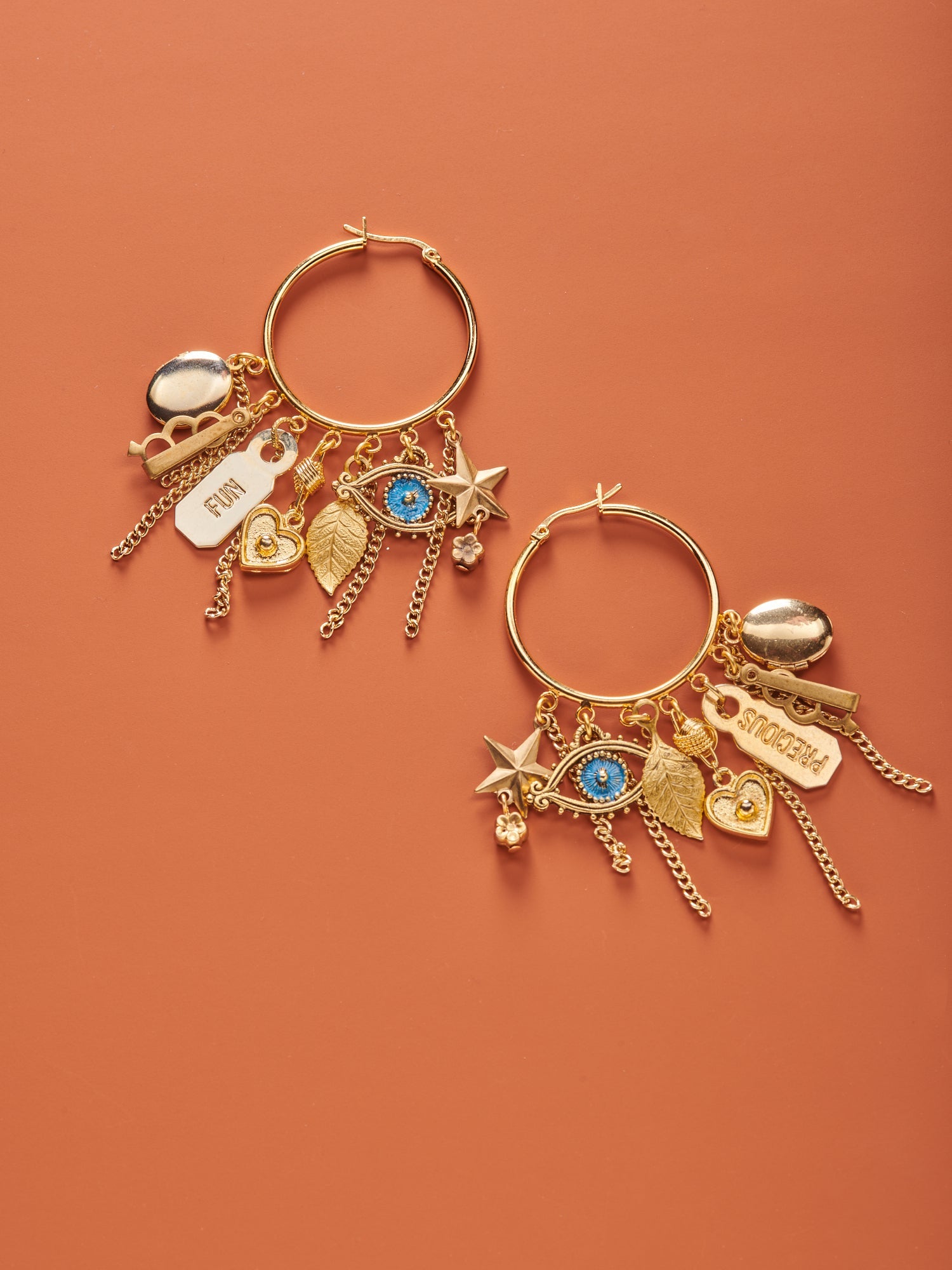 Gold Charm Hoop Earrings